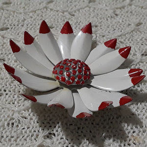 Jewelry | Vintage Red White Painted Huge Flower Brooch Pin | Poshmark